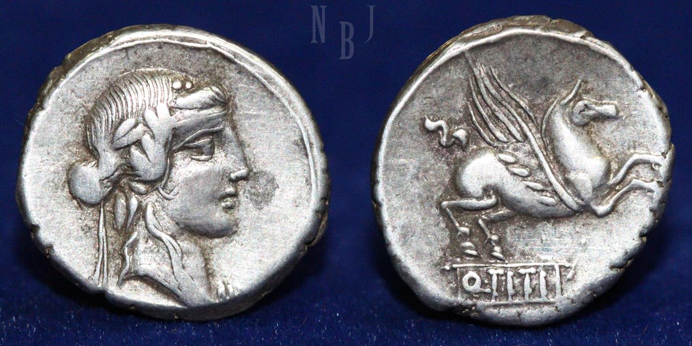 VAuctions.com - Roman Empire: Q. Titius AR Denarius. Rome, 90 BC