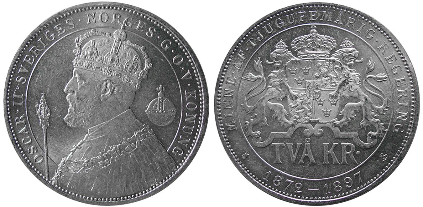 VAuctions.com - SWEDEN, King Oscar II. (1872-1907). Silver 2 Kronor