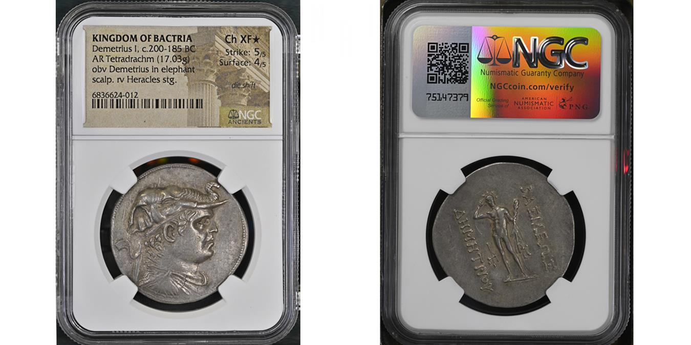 VAuctions.com - KINGDOM OF BACTRIA: Demetrius I, AR Tetradrachm. NGC ...